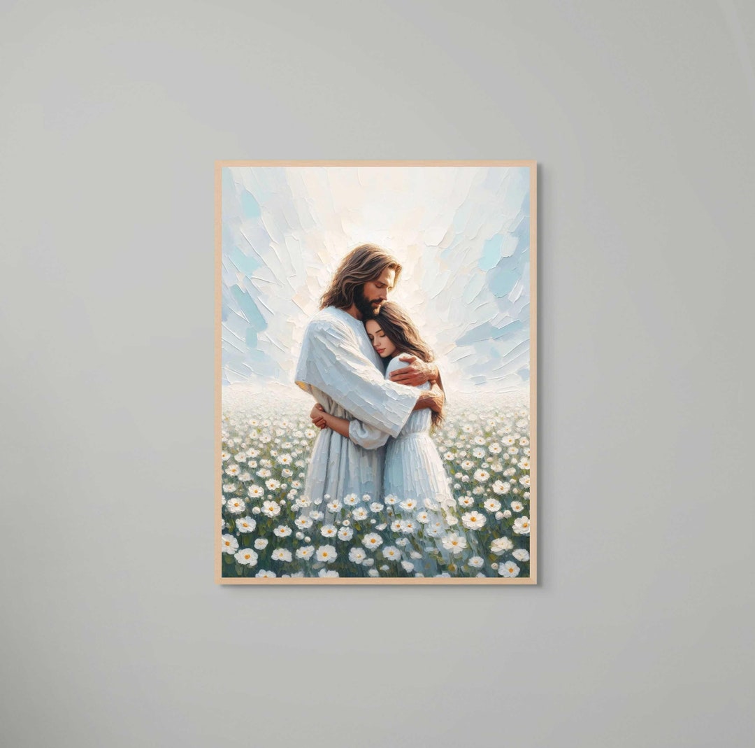 Bonded by Love, Christian Art, Jesus Hugging a Girl, Jesus Wall Art ...