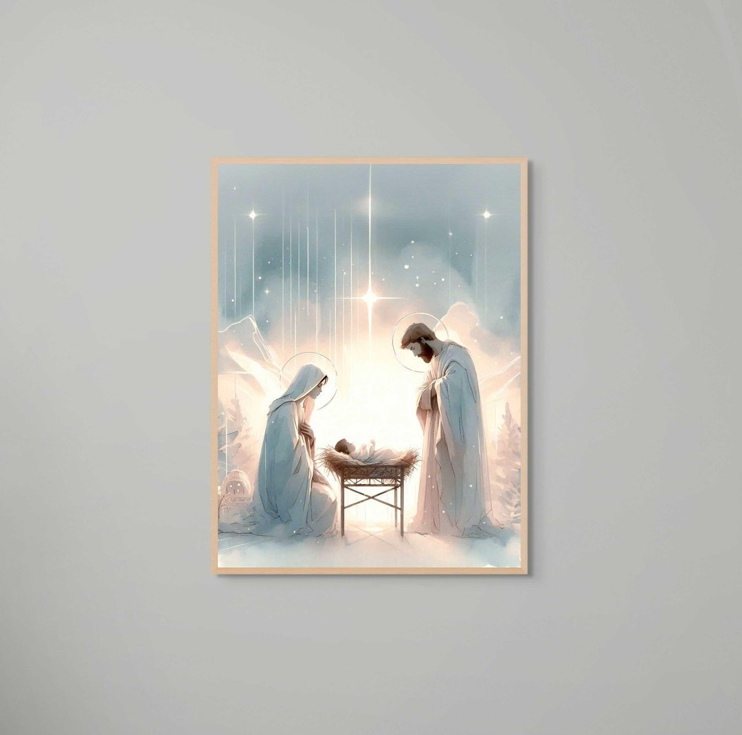 Birth of Jesus, Christmas Christian Painting, Joseph Mary and Baby ...