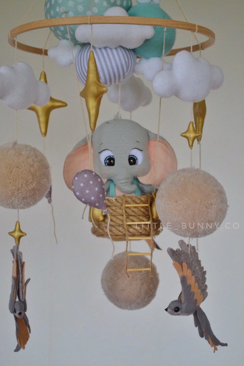 Elephant Air Balloon Baby Mobile: Felt Nursery Decor - Etsy UK