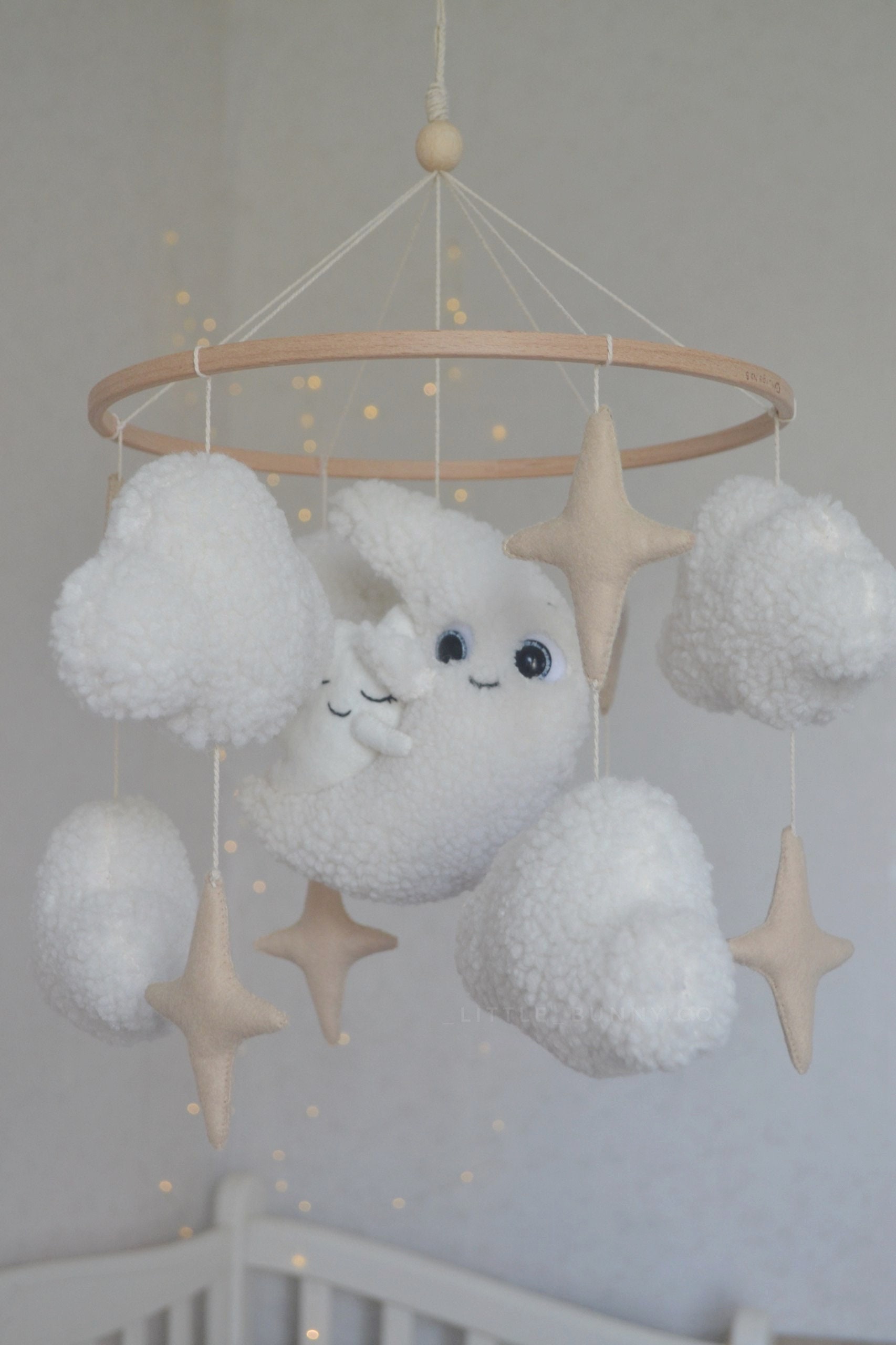 Boucle Clouds and Moon Baby Mobile New Mom Gift Neutral Crib Mobile ...