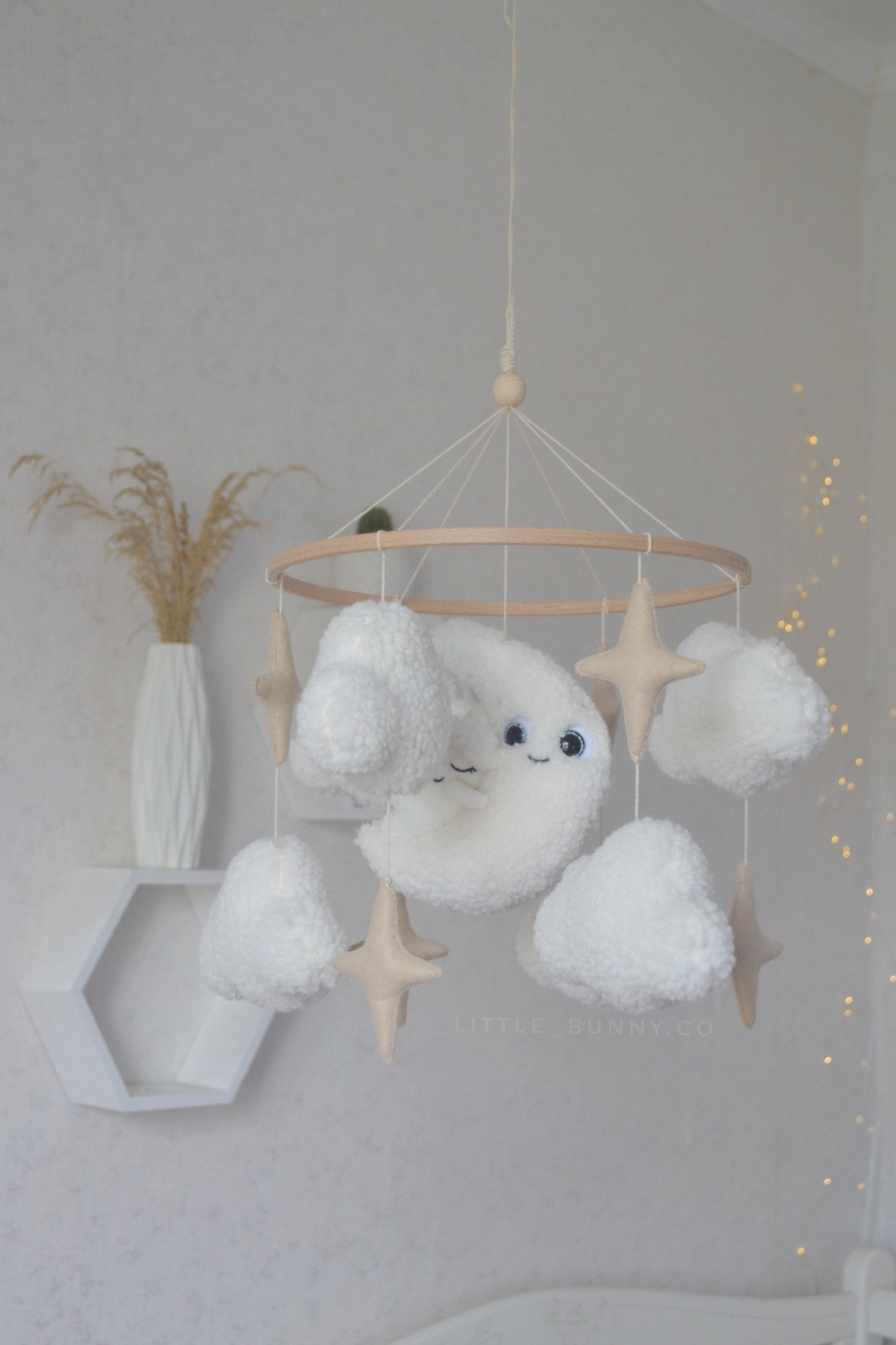 Boucle Clouds and Moon Baby Mobile New Mom Gift Neutral Crib Mobile ...