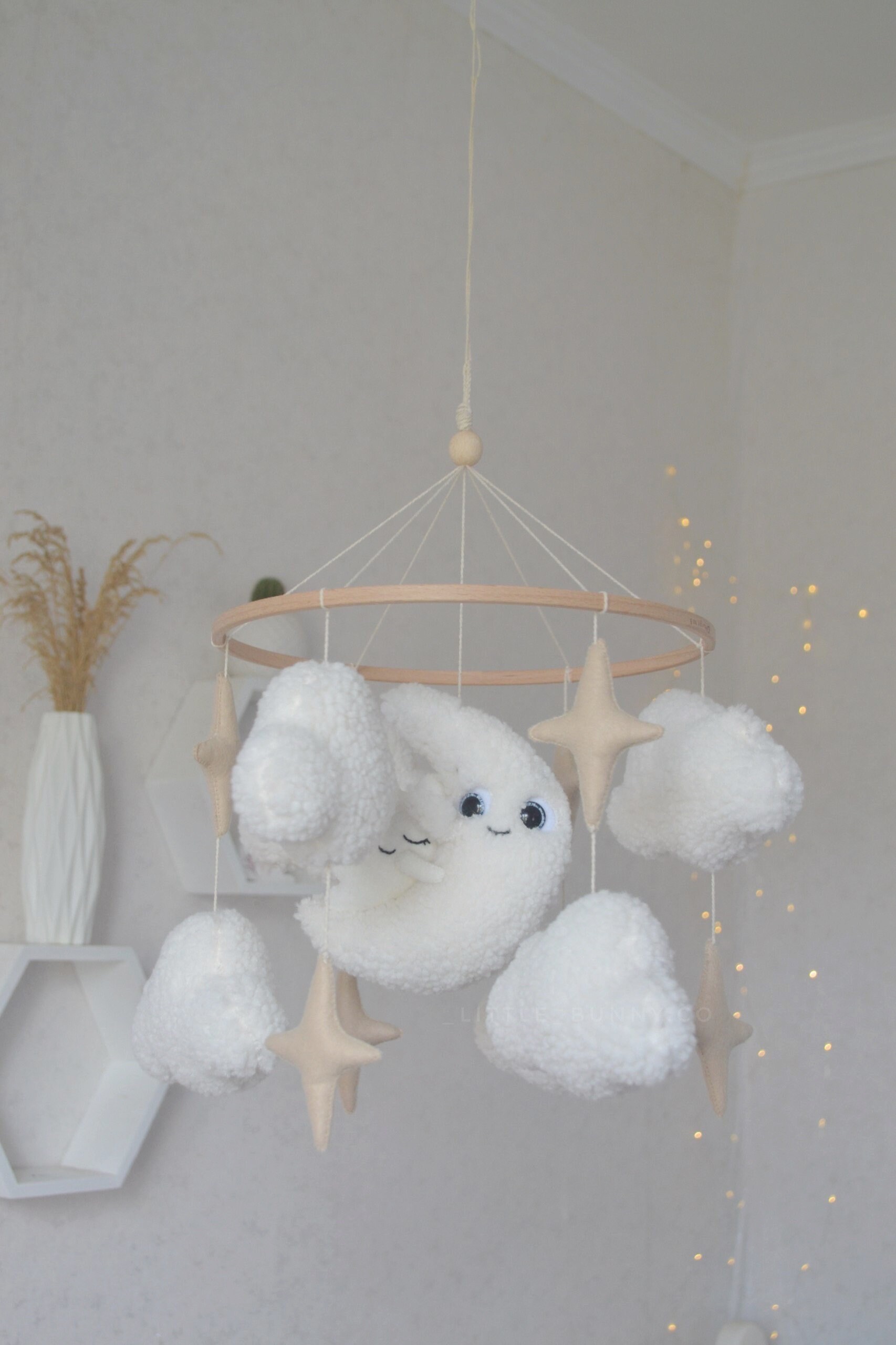 Boucle Clouds and Moon Baby Mobile New Mom Gift Neutral Crib Mobile ...