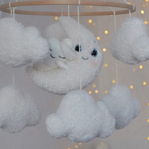 Boucle Clouds and Moon Baby Mobile New Mom Gift Neutral Crib Mobile ...