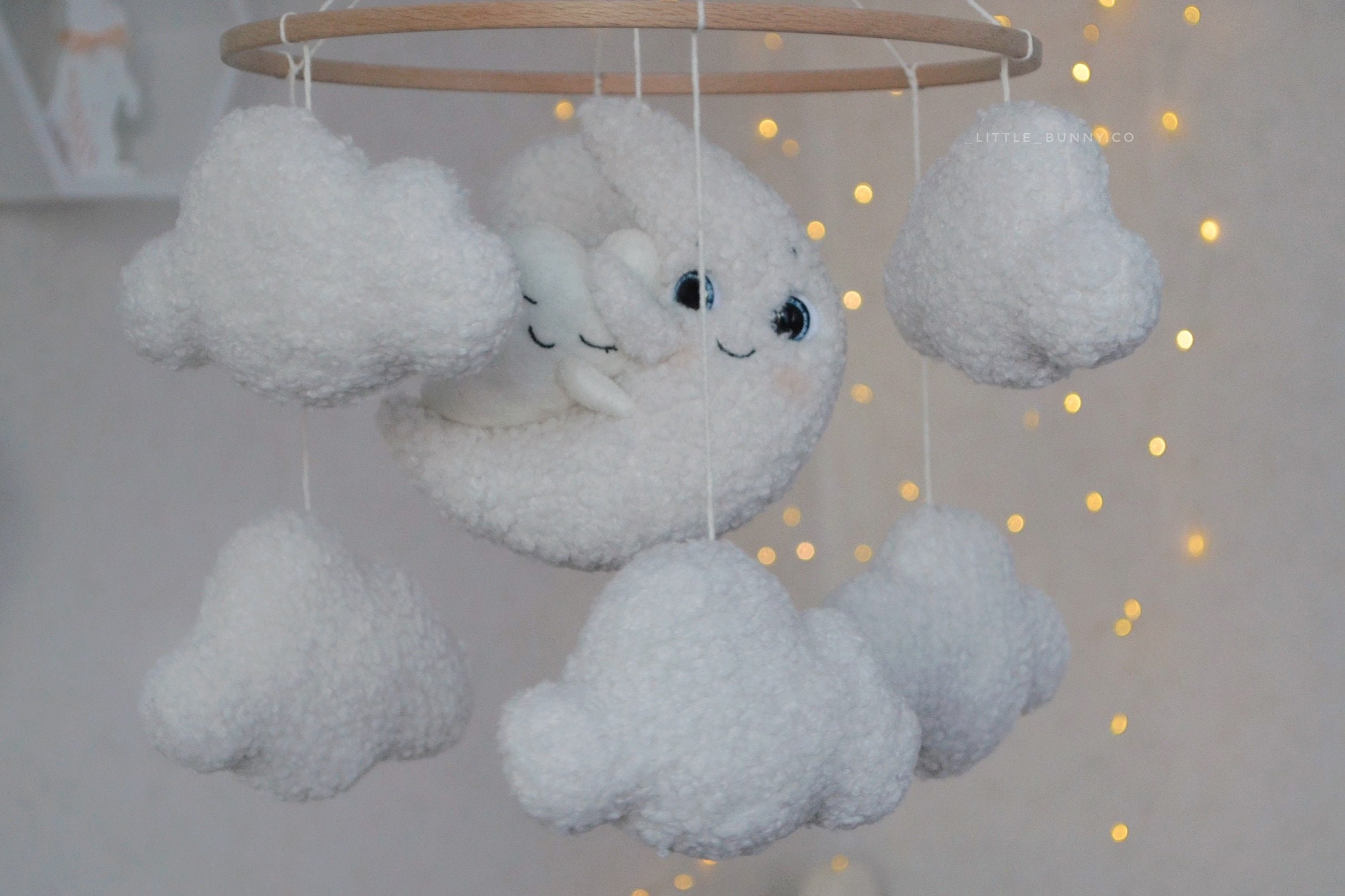 Boucle Clouds and Moon Baby Mobile New Mom Gift Neutral Crib Mobile ...