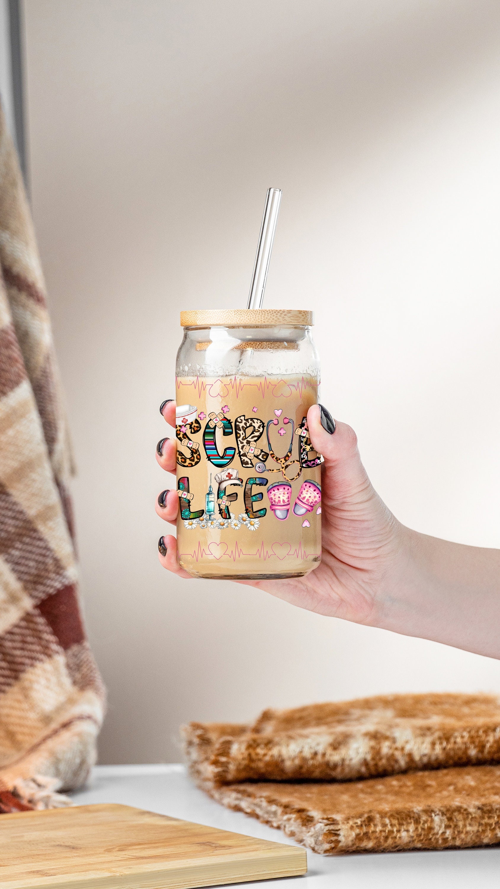 Scrub Life Healthcare 16oz Libbey Glass Wrap, Nurse Fuel Coffee ...