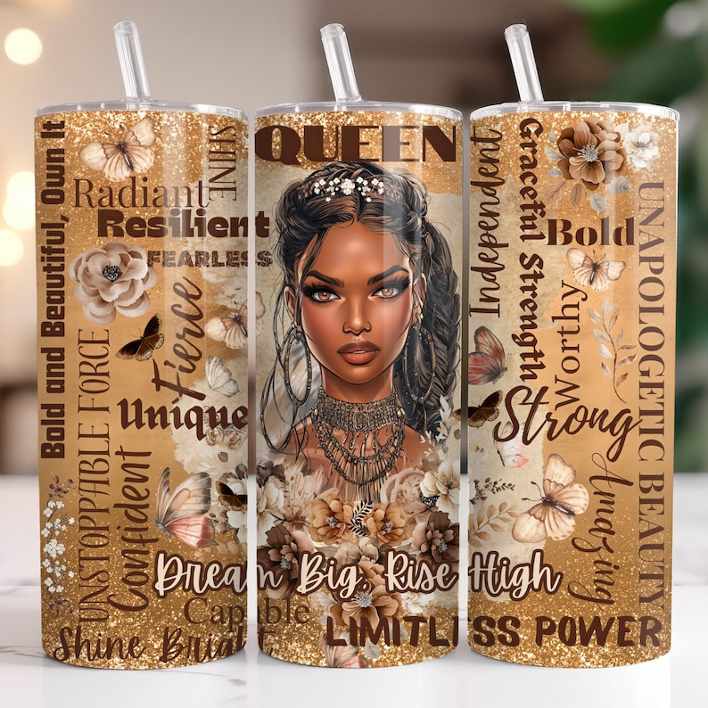Inspirational Black Woman Tumbler Wrap, Positive Affirmations PNG ...
