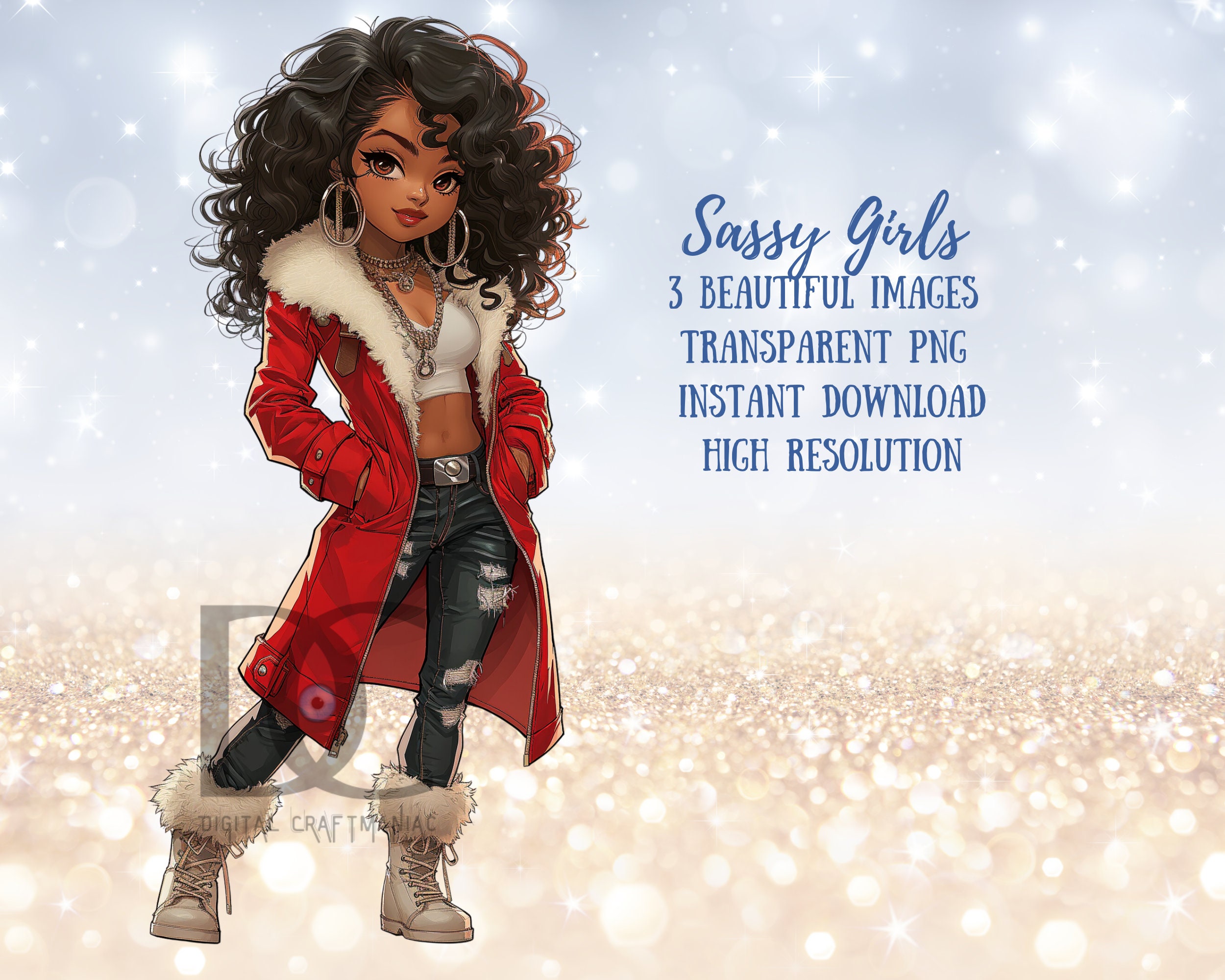 Sassy Black Girls Clipart Bundle, 3 African American Woman Transparent ...