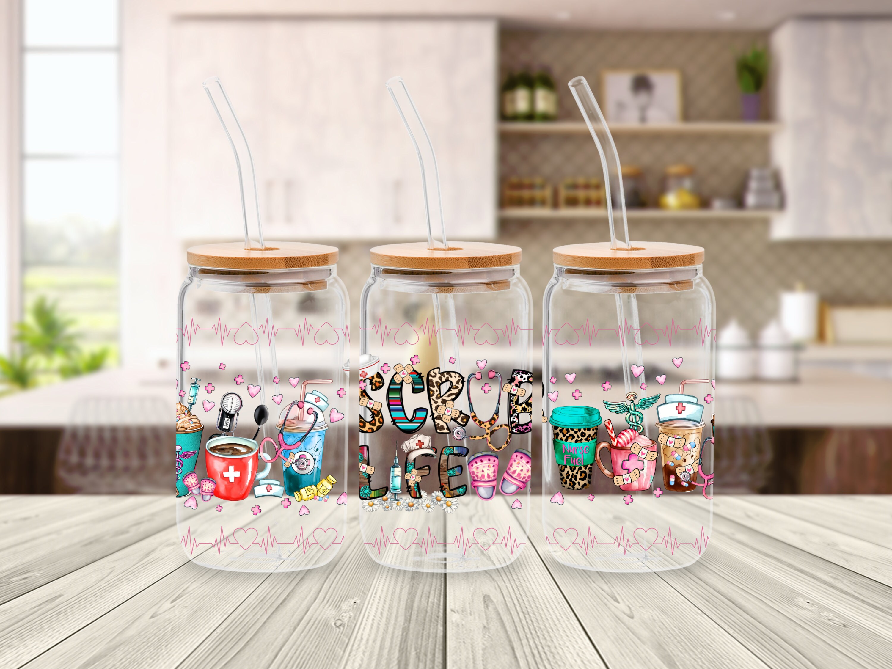 Scrub Life Healthcare 16oz Libbey Glass Wrap, Nurse Fuel Coffee ...