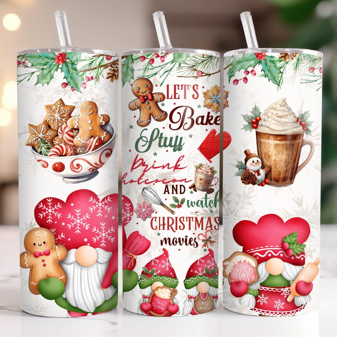 Baking Gnomes Tumbler Wrap, 20oz Skinny Straight Sublimation PNG, Let's ...