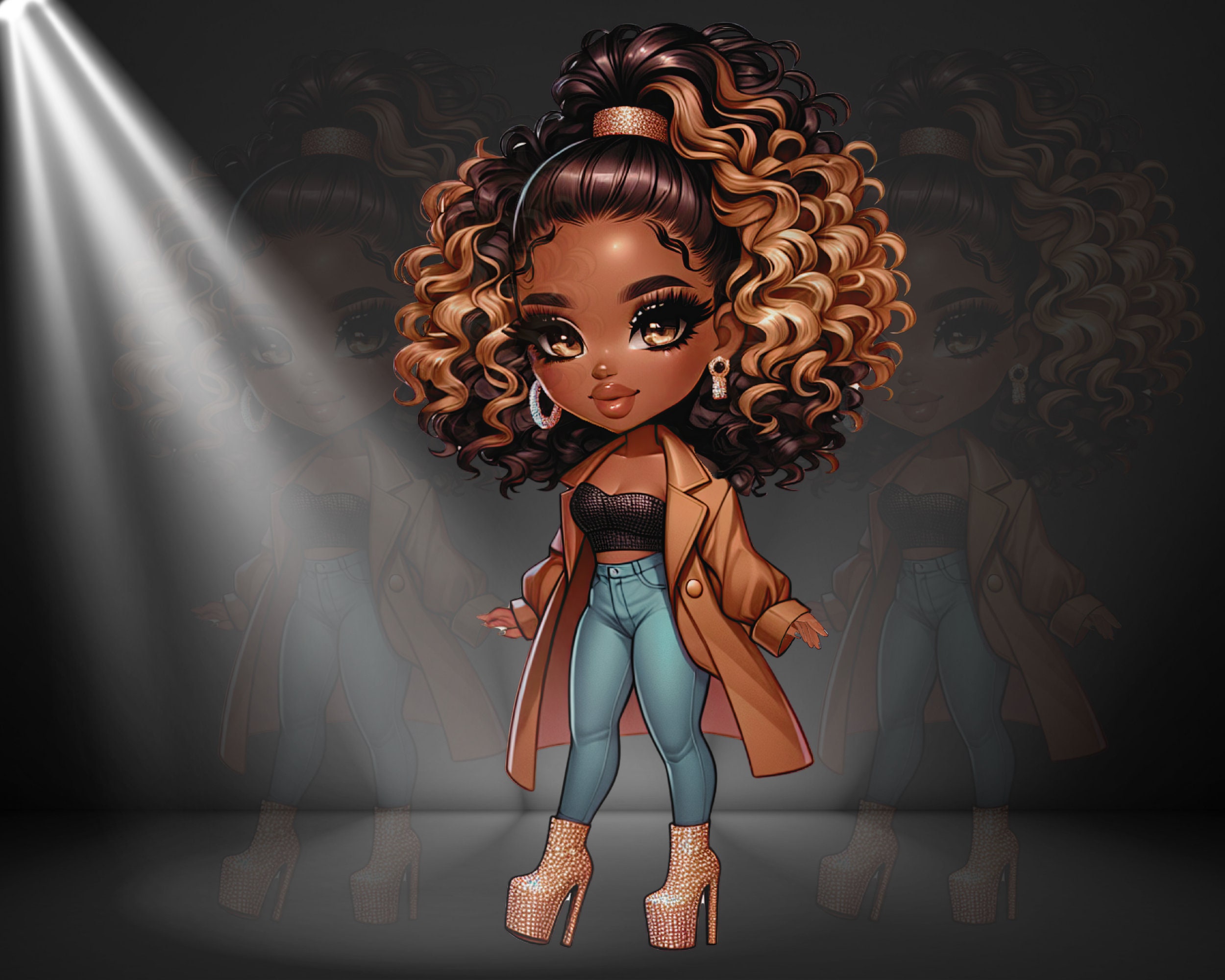 5 African American Chibi Woman Clipart Bundle, Black Fashionista Girls ...