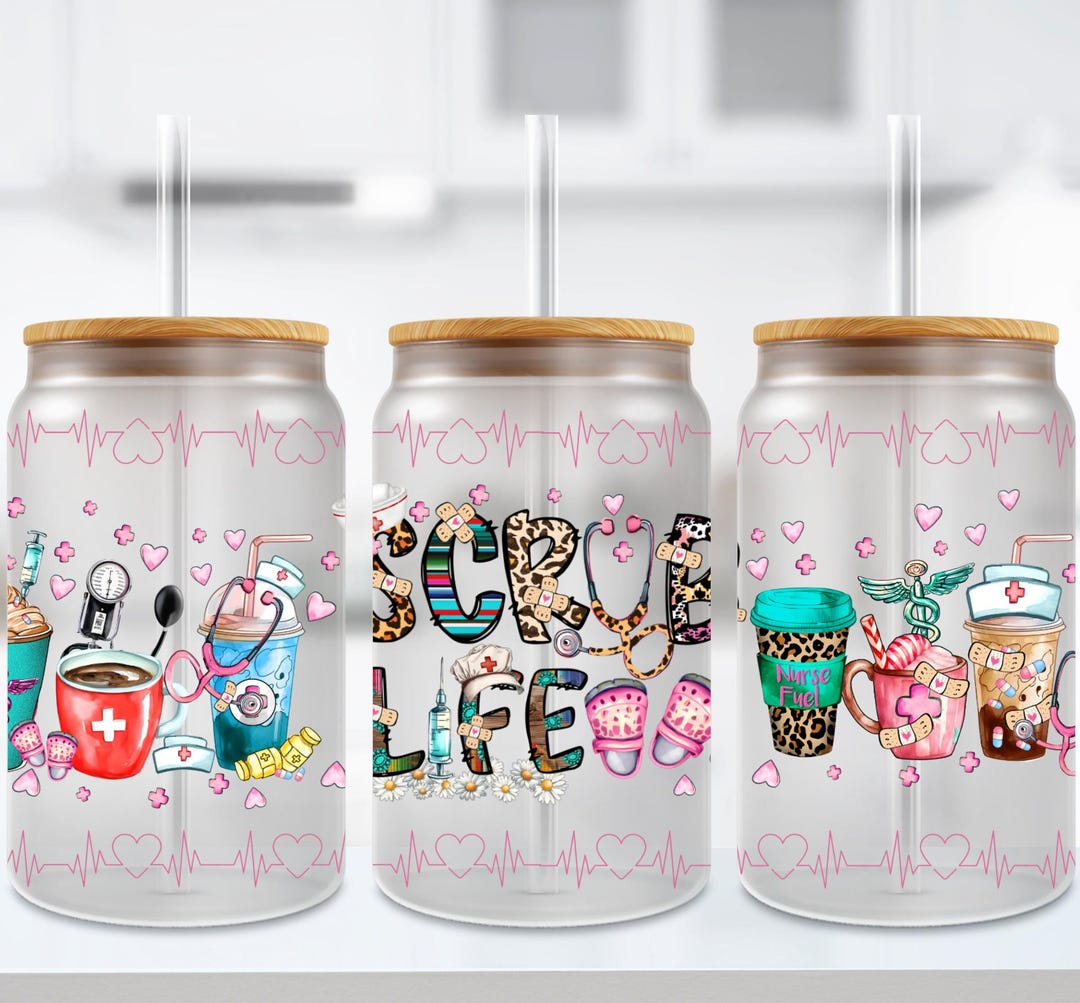 Scrub Life Healthcare 16oz Libbey Glass Wrap, Nurse Fuel Coffee ...