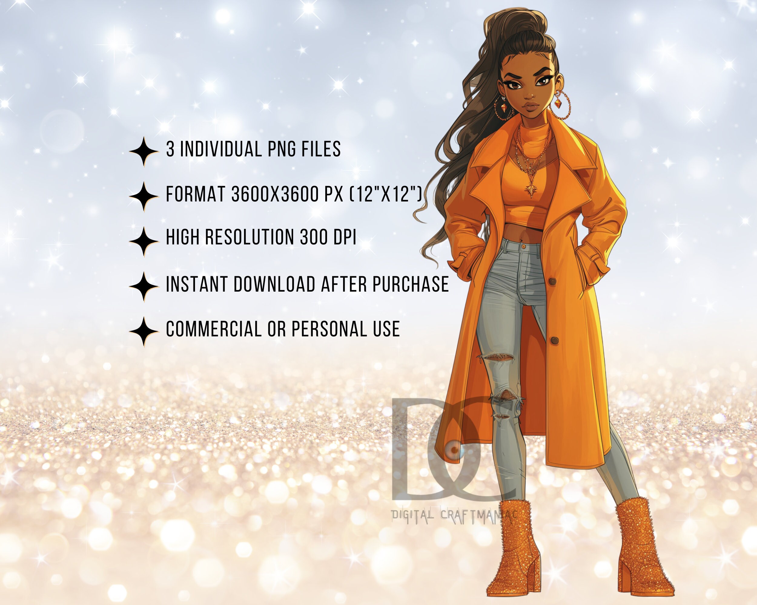 Sassy Black Girls Clipart Bundle, 3 African American Woman Transparent ...