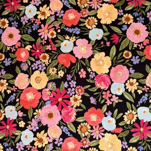 Spring Flowers on Black Floral Fabric - Etsy
