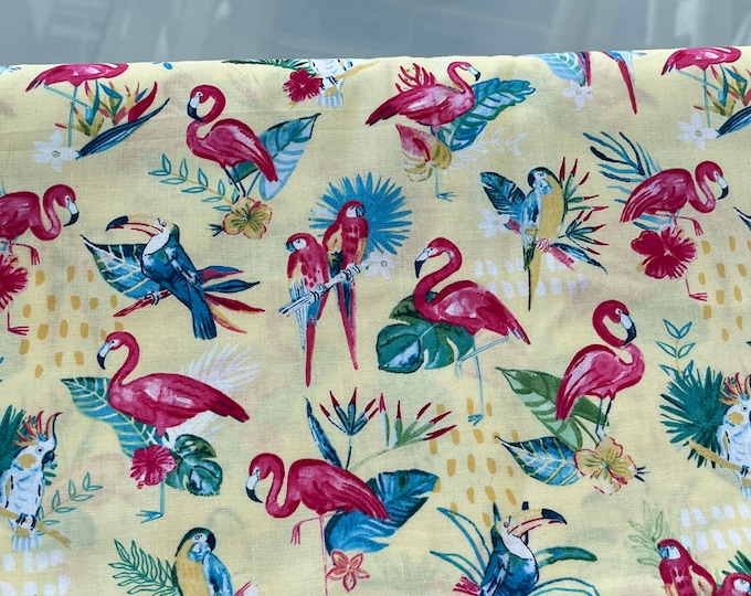 Summer Preppy Birds Tropical Fabric Pink Cockatoo by C Manning Summer ...