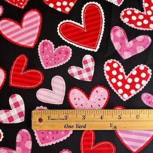 Valentine’s Day Patterned Hearts Fabric - Etsy