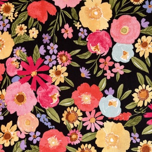 Spring Flowers on Black Floral Fabric - Etsy