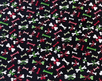 Dog Bones Fabric Dogs Bone Turquoise Red by Fernlesliestudio Christmas ...