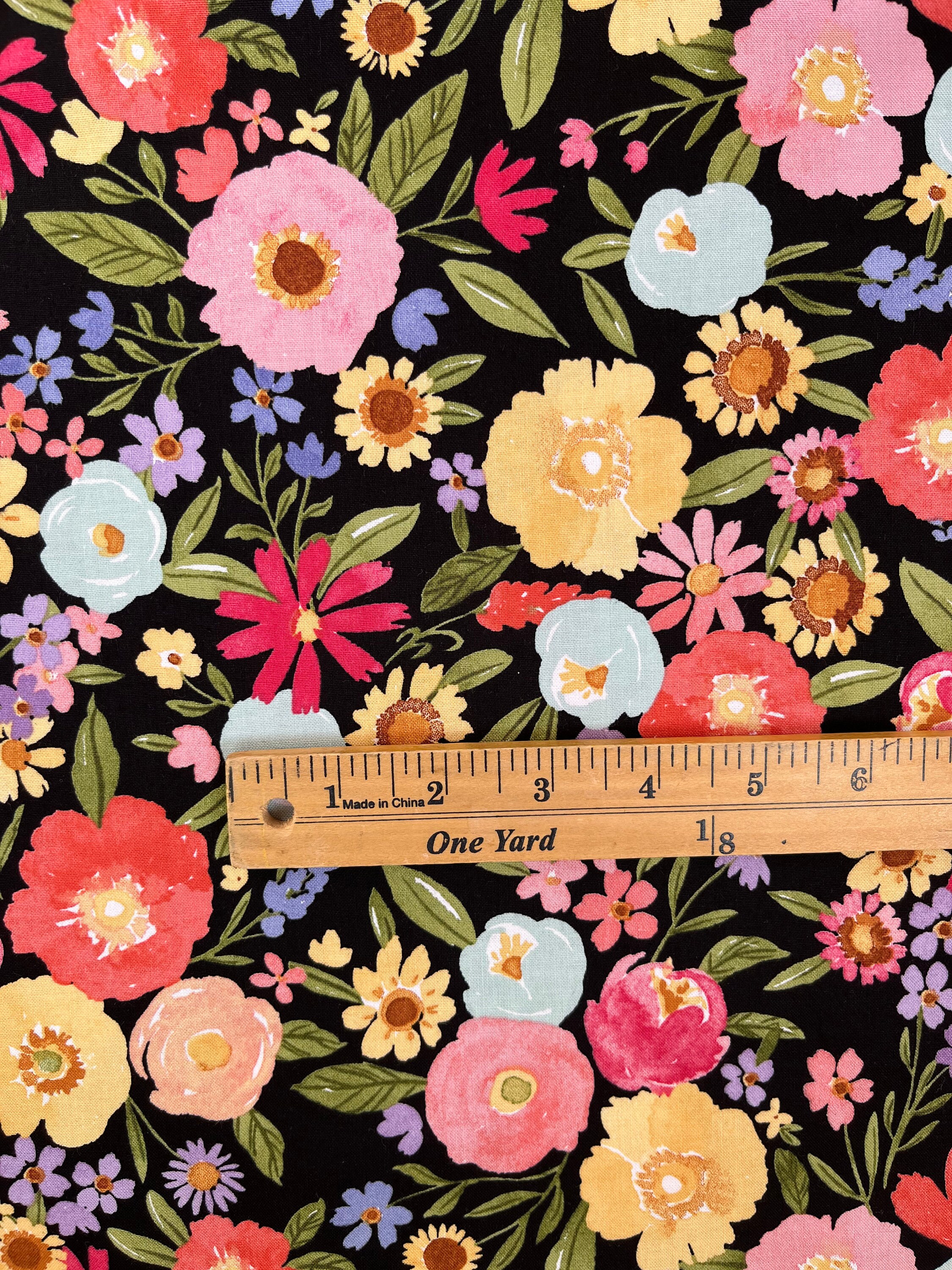Spring Flowers on Black Floral Fabric - Etsy