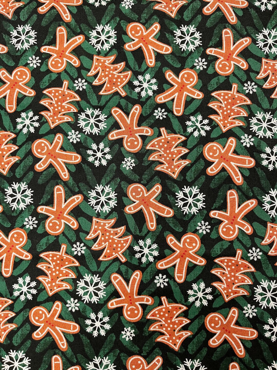 Snowflake and Gingerbread Christmas Fabric - Etsy