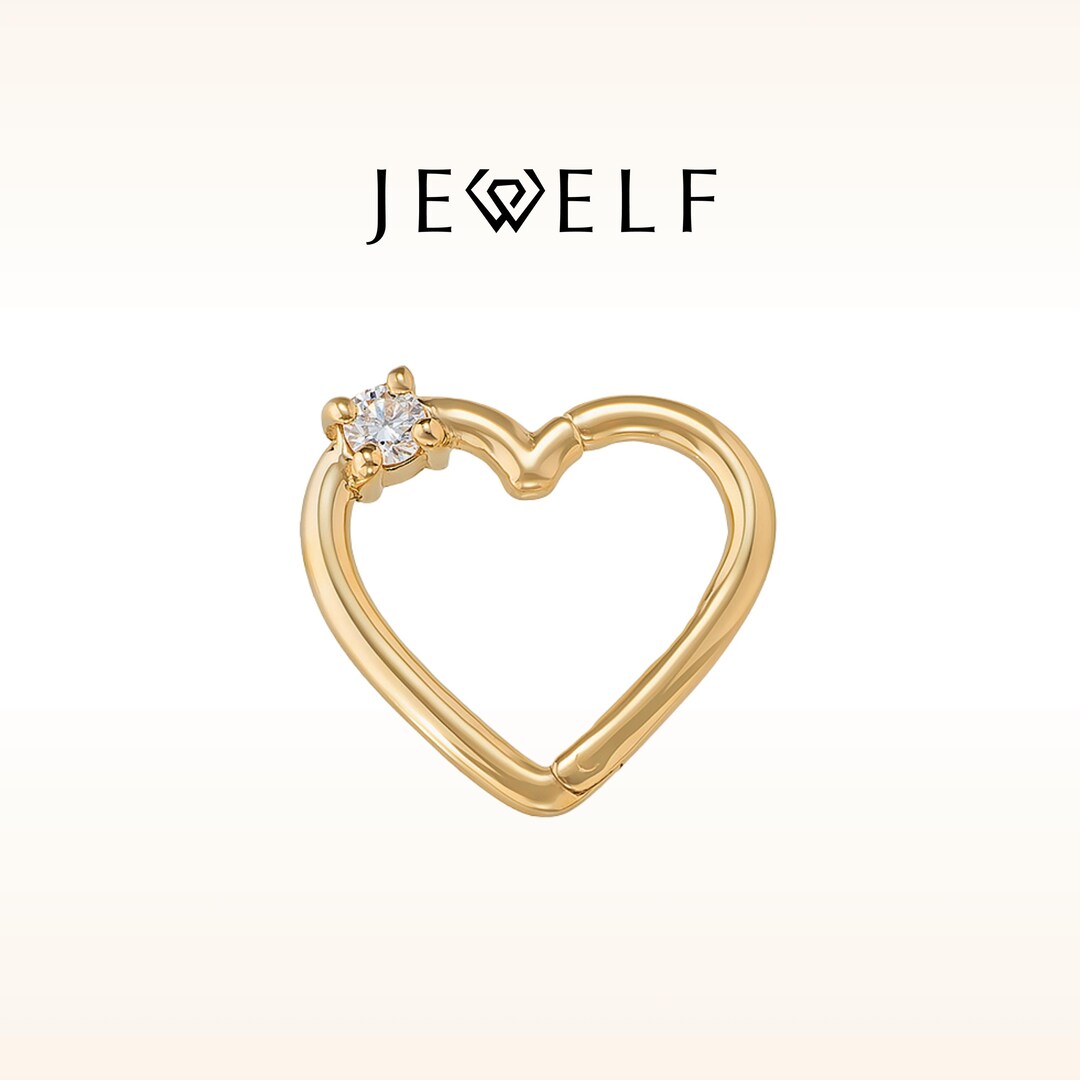 14K Solid Gold Heart Shape Diamond Daith Piercing | Tribal Clicker ...