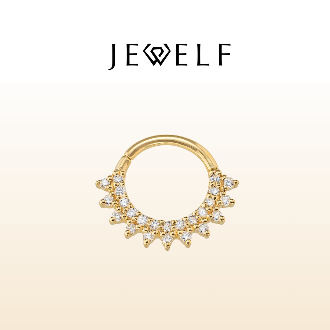 Real Diamond Septum Earring, 14K Gold Real Diamond Daith Piercing ...