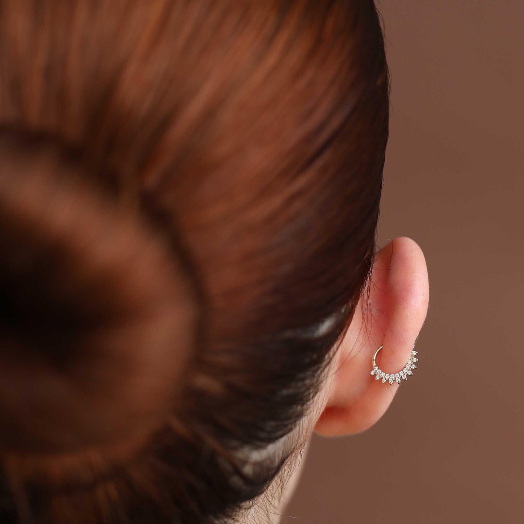 Real Diamond Daith Earring, 14K Gold Real Diamond Daith Piercing ...