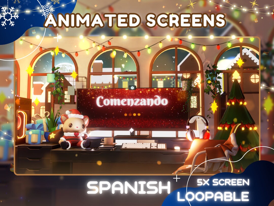 Spanish Animated Christmas Twitch Screens: 5x Stream Overlay (digital ...