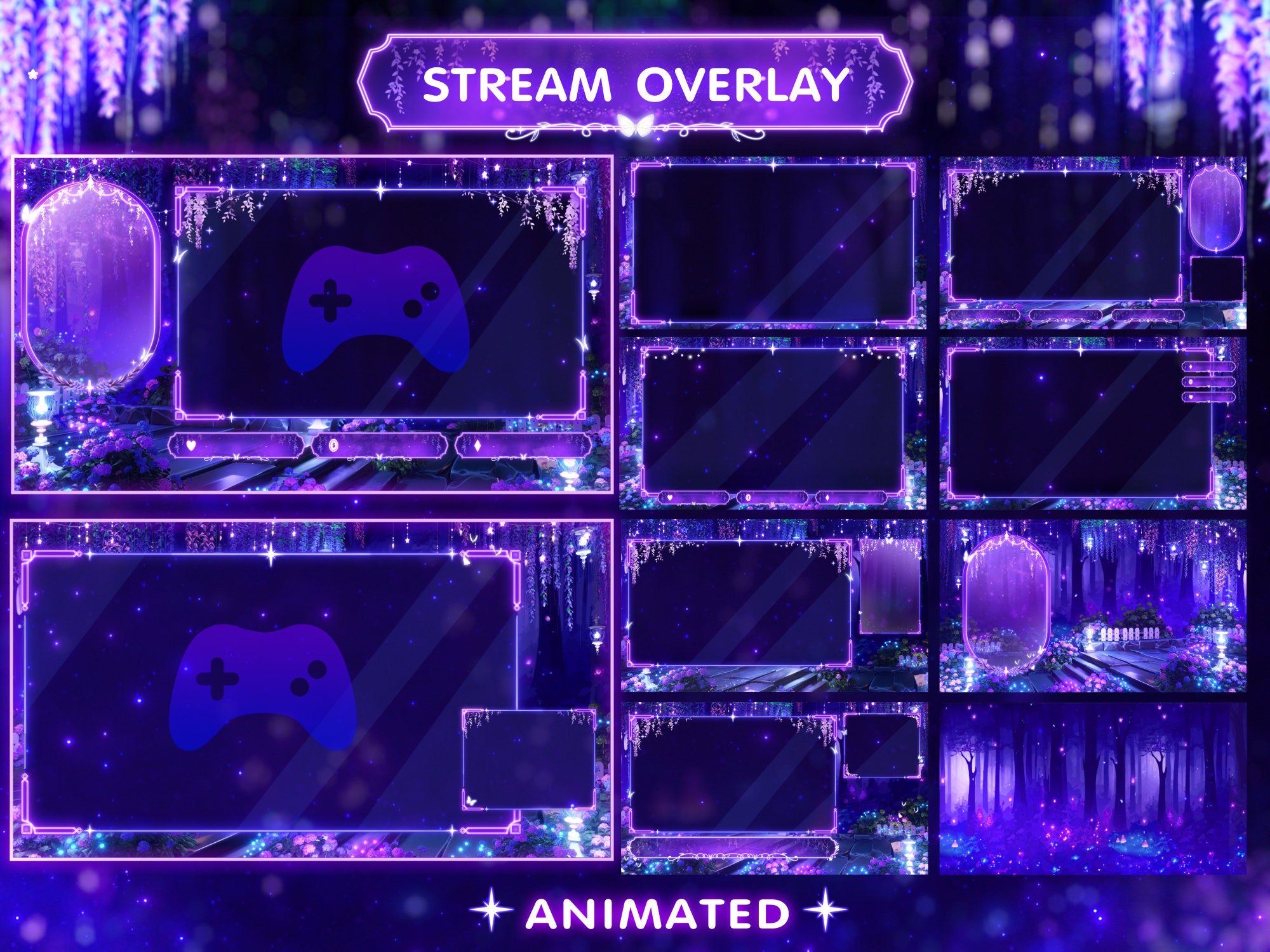 Cozy Garden Night Stream Overlay Package – Neon Lofi Twitch Screens ...