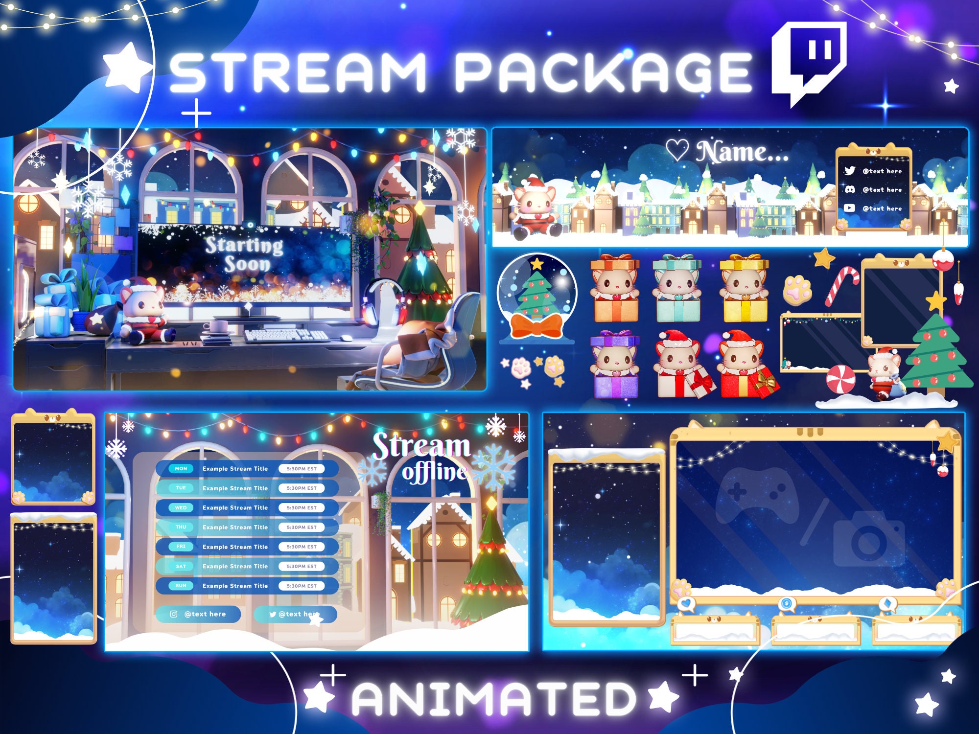 Stream Overlay Package Christmas Twitch Stream Screens Winter New Year ...