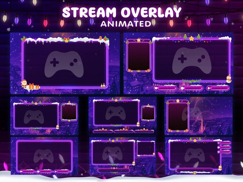 Christmas Room Purple Stream Overlay Package: Animated Twitch Screens ...