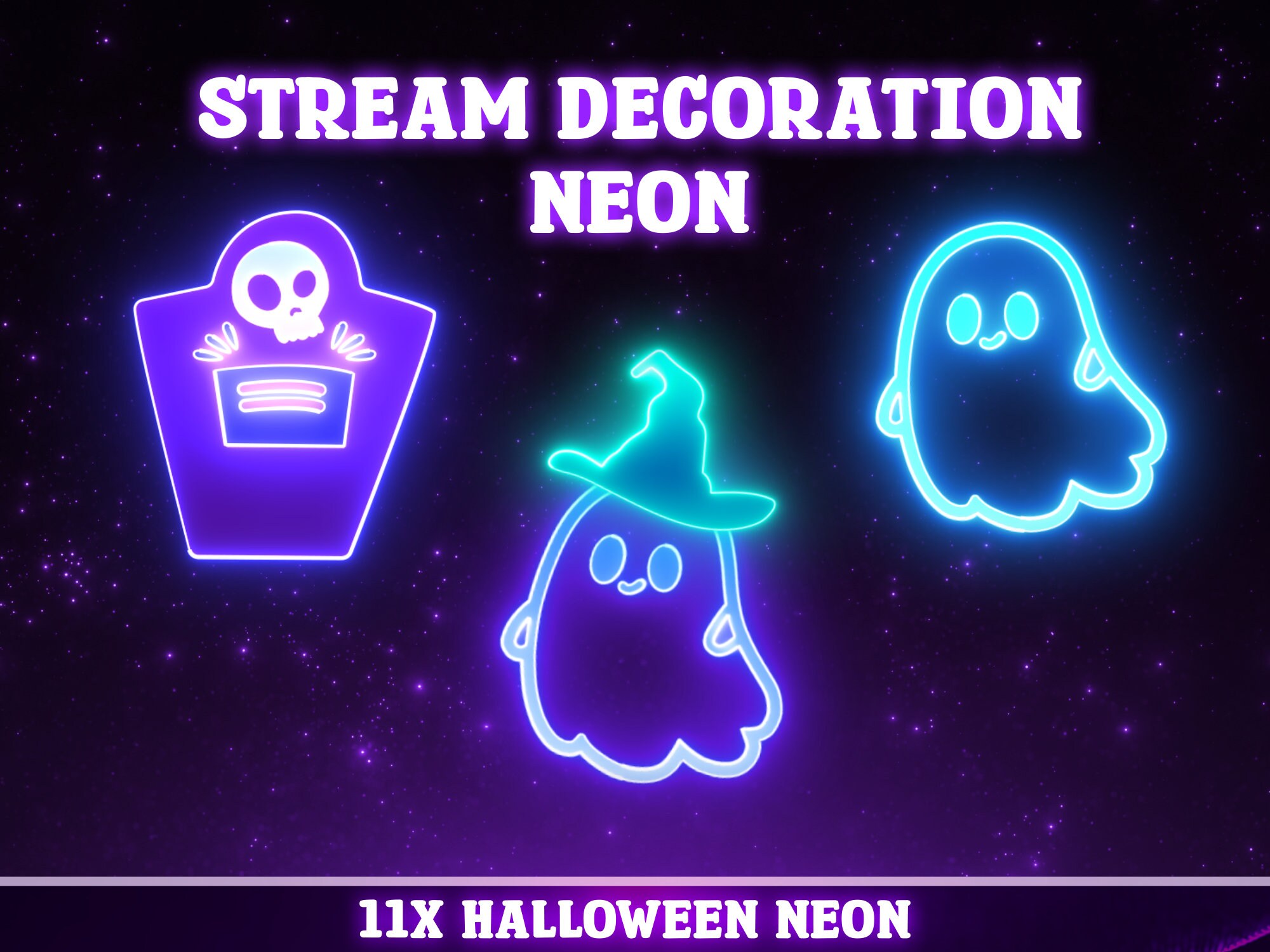 Halloween Neon Lights Stream Overlay: Animated Ghost Decoration (WEBM ...
