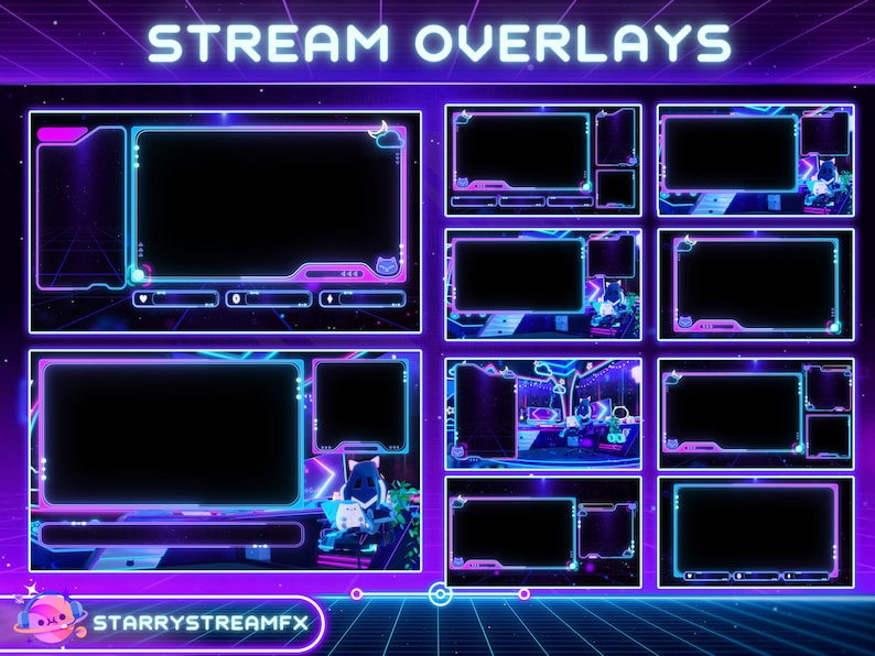 Stream Overlay Package Lofi Neon Cat Twitch Stream Screens Neon Stream ...