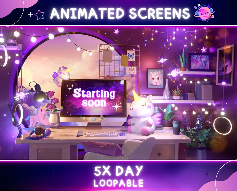 Unicorn Animated Twitch Screens: Cozy Lofi Stream Package (10x Screens ...