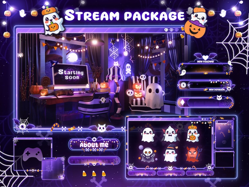 Halloween Ghost Stream Overlay Package – Spooky Cozy Room Theme ...