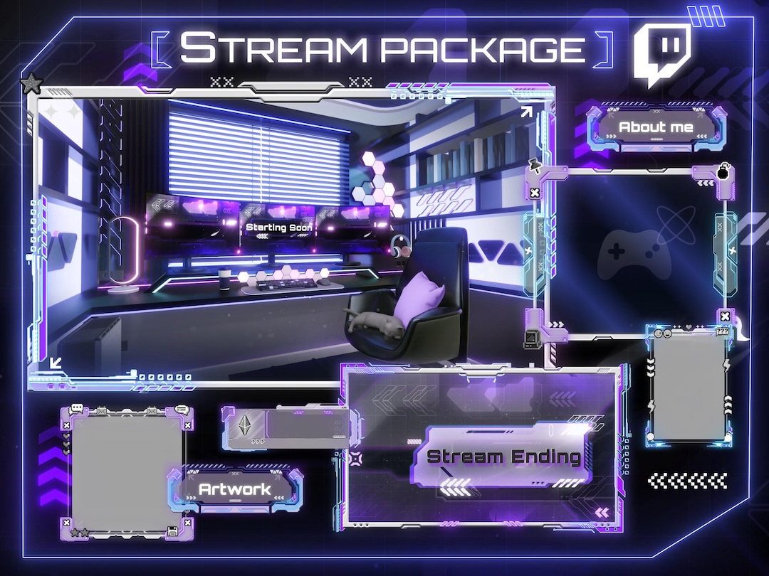 Cyberpunk Violet Neon Stream Overlay Package - Sci-fi Twitch Screens ...
