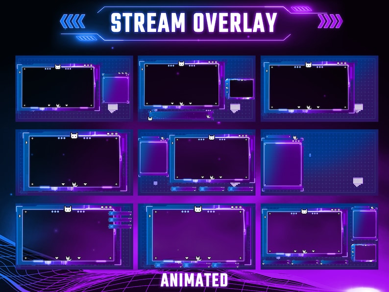 Lofi Neon Cat Stream Overlay Package - Animated Twitch Screens - Etsy