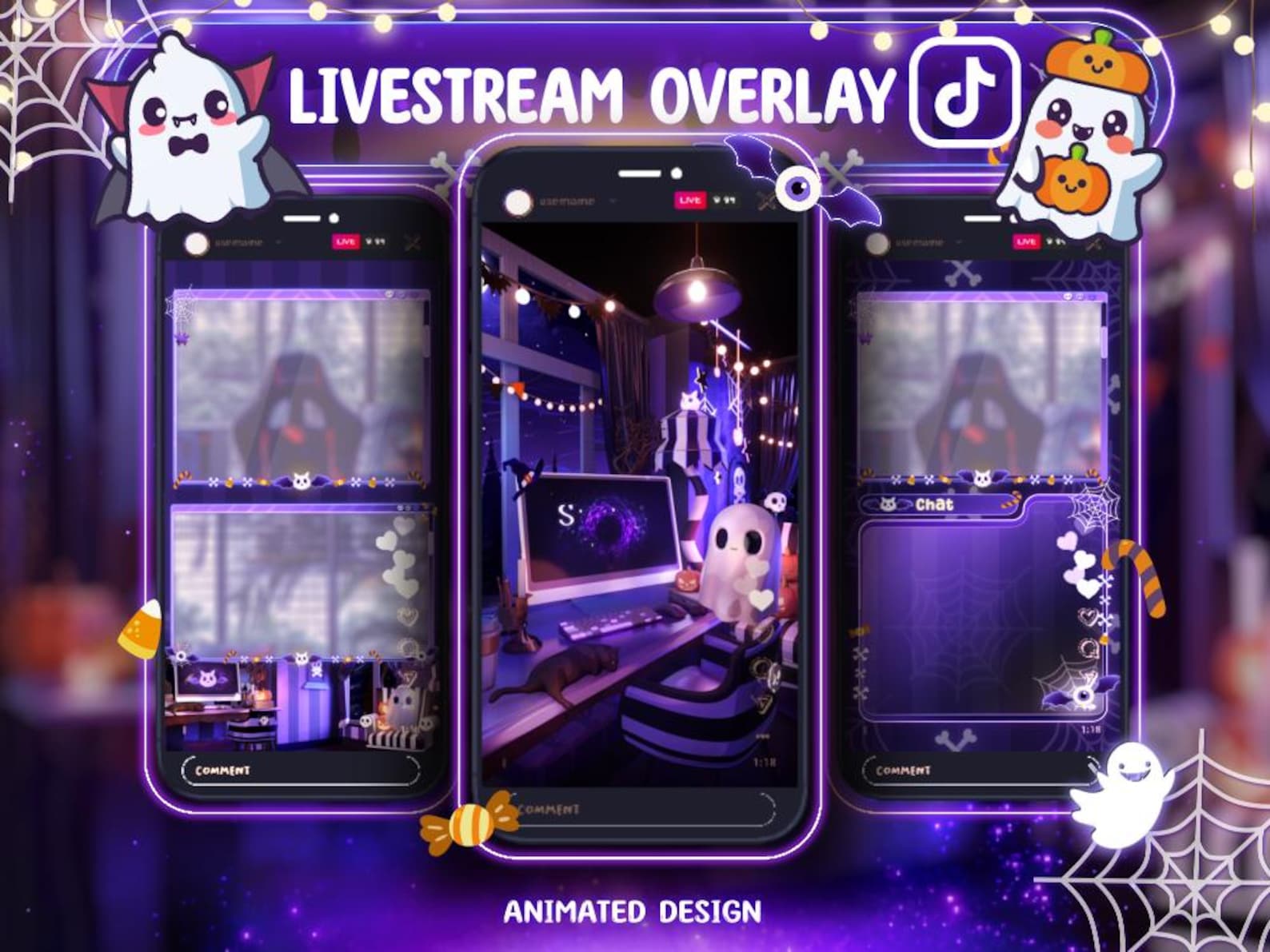 Animated Halloween Ghost Stream Overlay Package: Cozy Lofi Theme ...