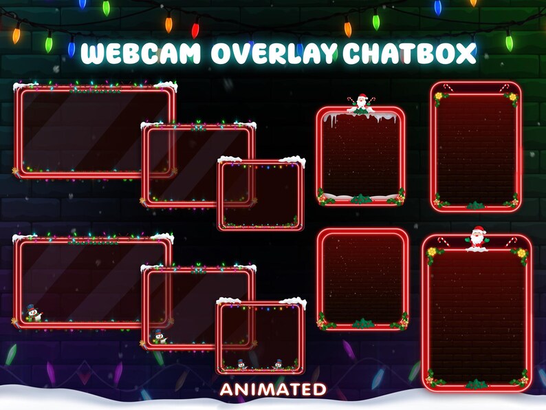 Neon Christmas Stream Overlay Package: Animated Twitch Screens (digital ...