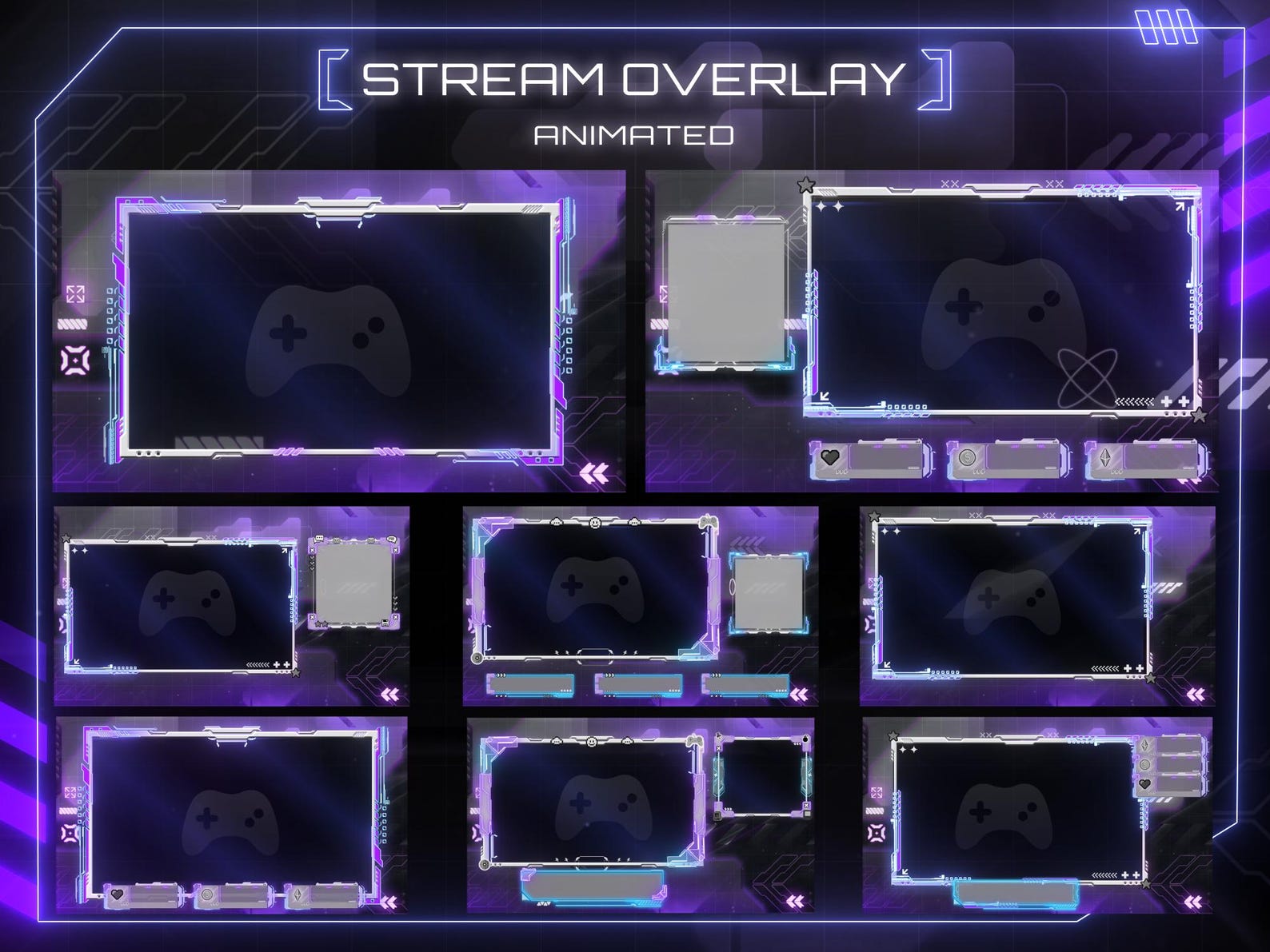Cyberpunk Violet Neon Stream Overlay Package - Sci-fi Twitch Screens ...