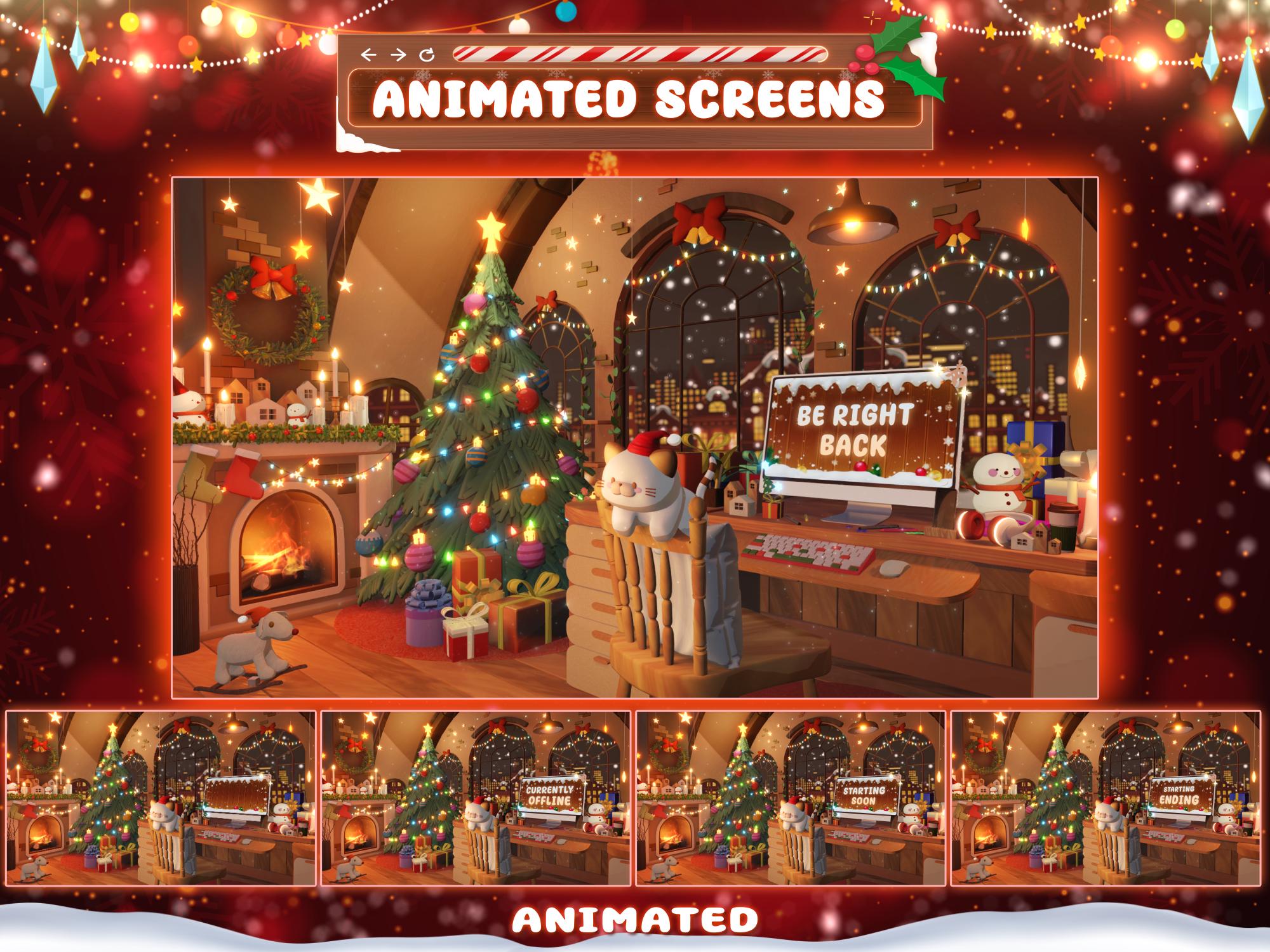 Cozy Christmas Stream Overlay Package: Animated Twitch Screens (digital ...