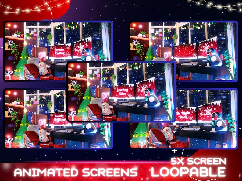 Animated Christmas Room Twitch Screens: 5x Stream Overlay (digital ...
