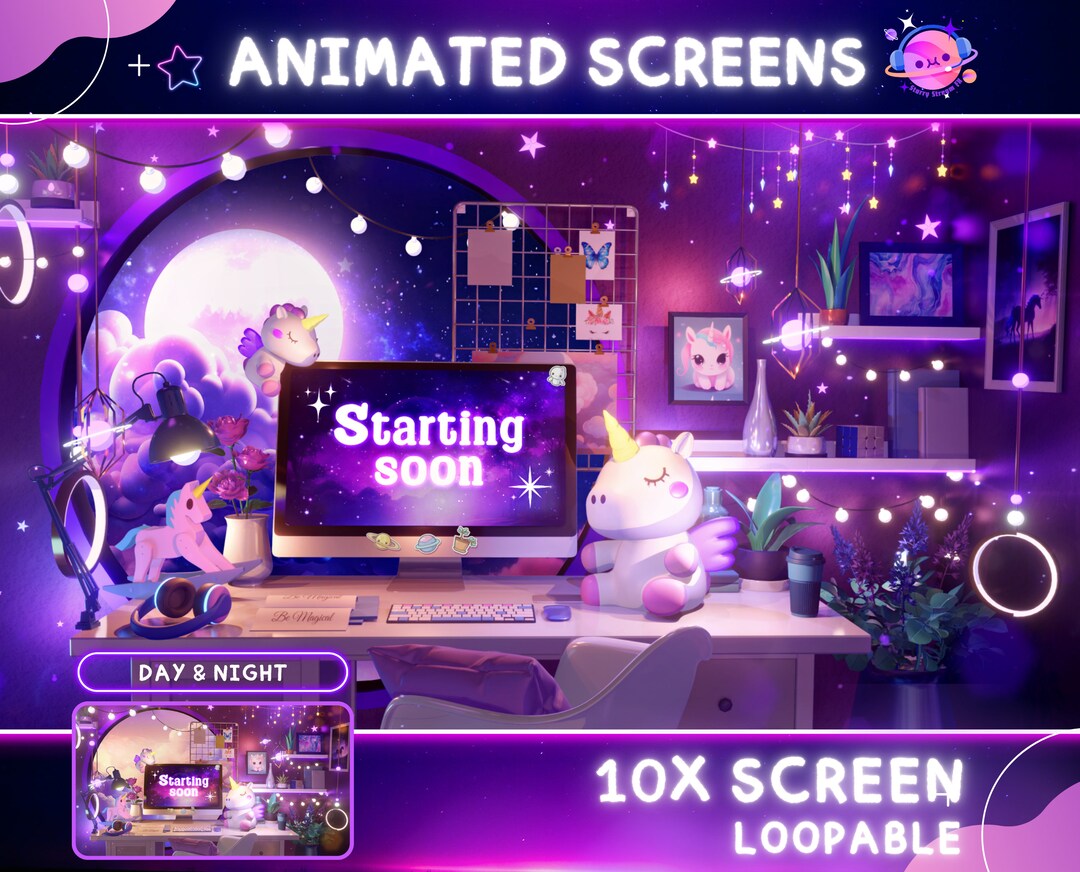 Unicorn Animated Twitch Screens: Cozy Lofi Stream Package (10x Screens ...