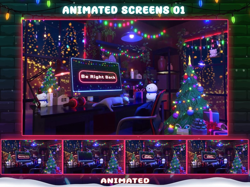 Neon Christmas Stream Overlay Package: Animated Twitch Screens (digital ...