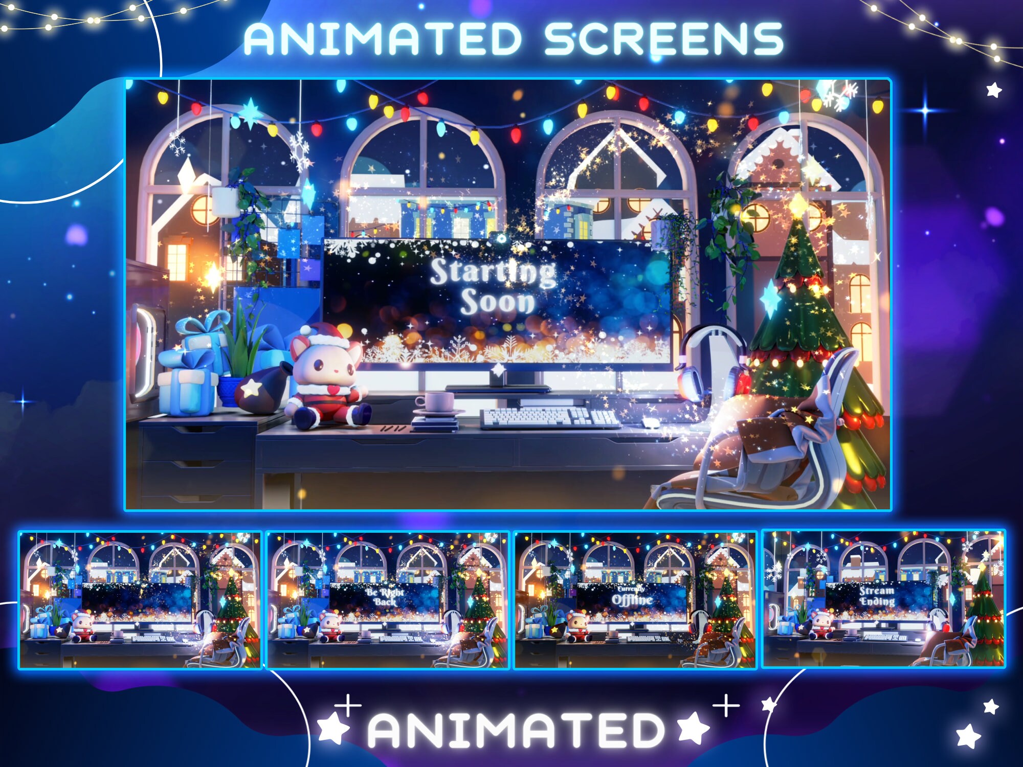 Stream Overlay Package Christmas Twitch Stream Screens Winter New Year ...