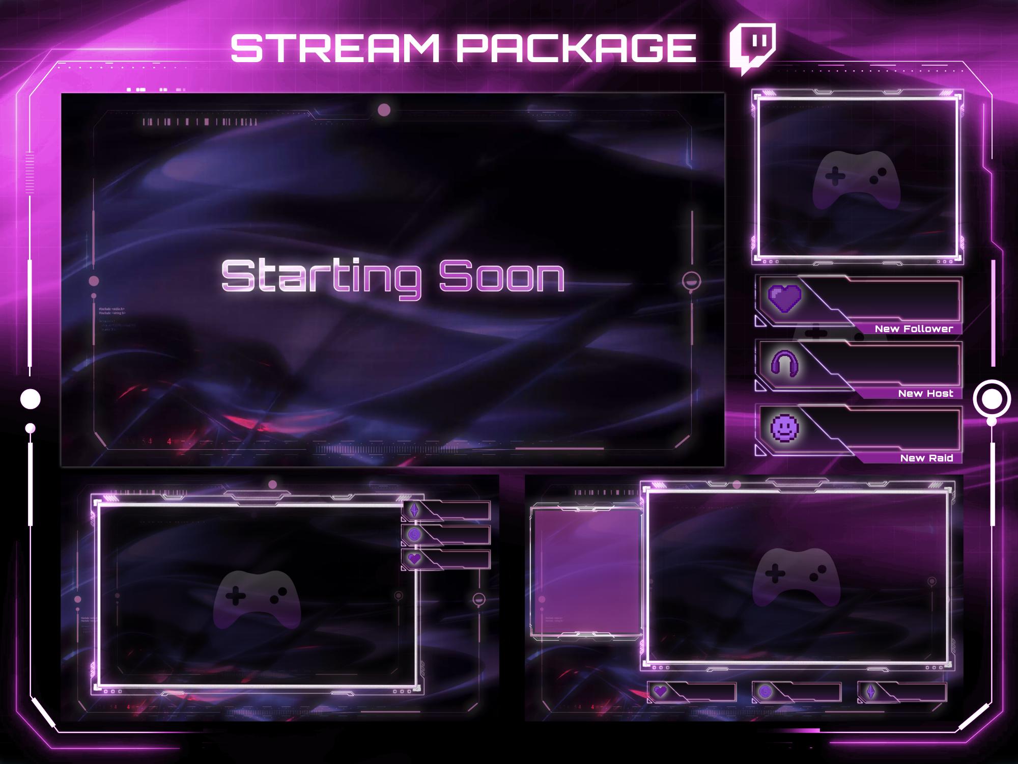 Y2K Violet Neon Stream Overlay Package: Animated Twitch Screens ...