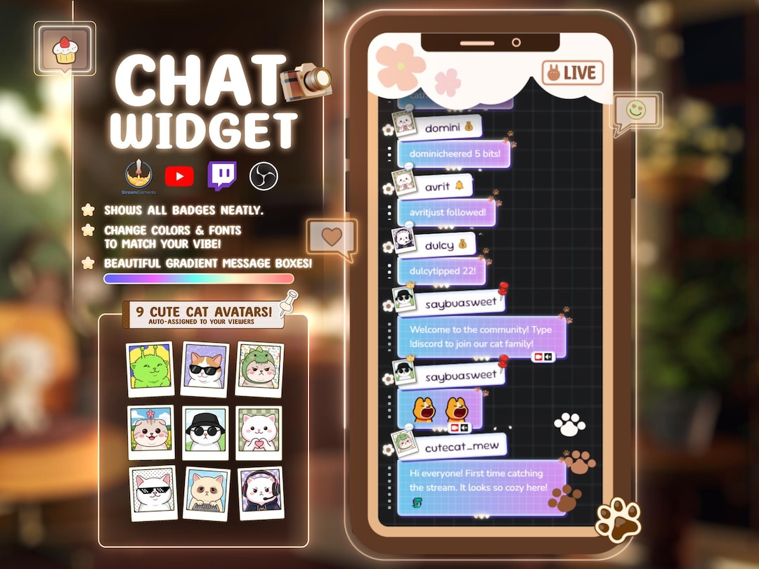 Cozy Stream Chat Widget | Scrapbook Cat Twitch Chat Overlay ...