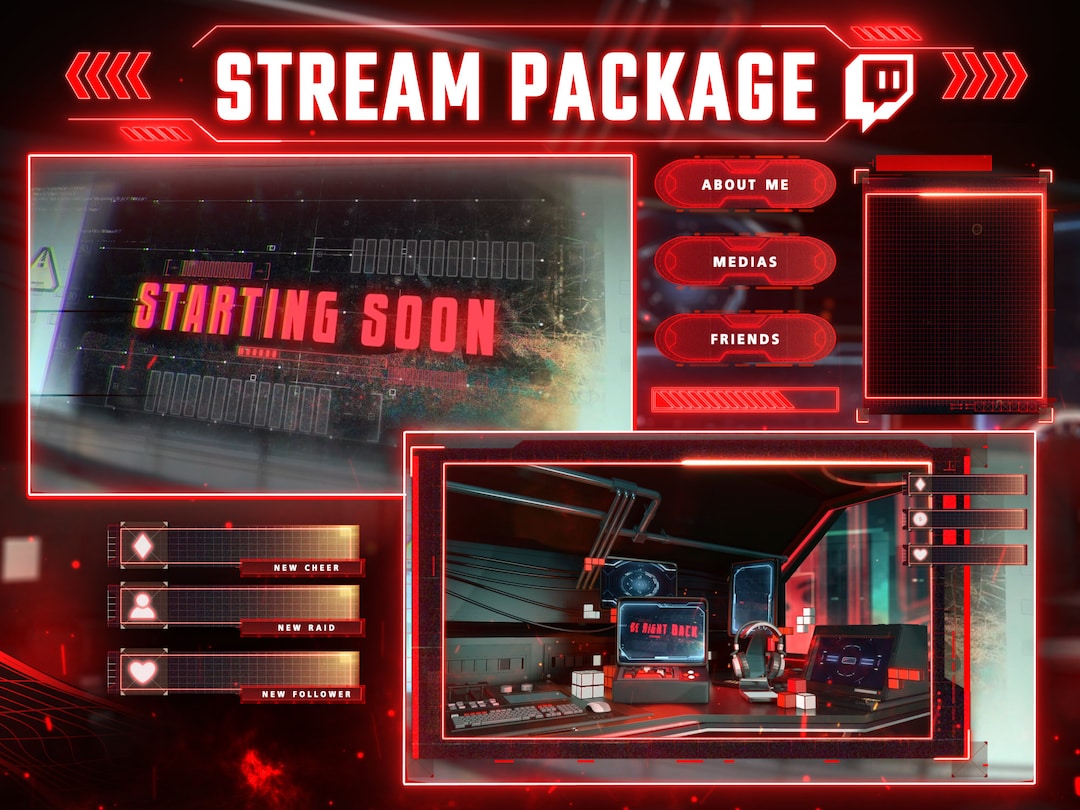 Stream Overlay Package Scifi Red Neon Room - Twitch Stream Screens ...