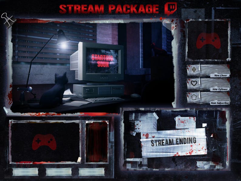 Horror Stream Overlay Package – Black & White Room, Halloween (digital ...
