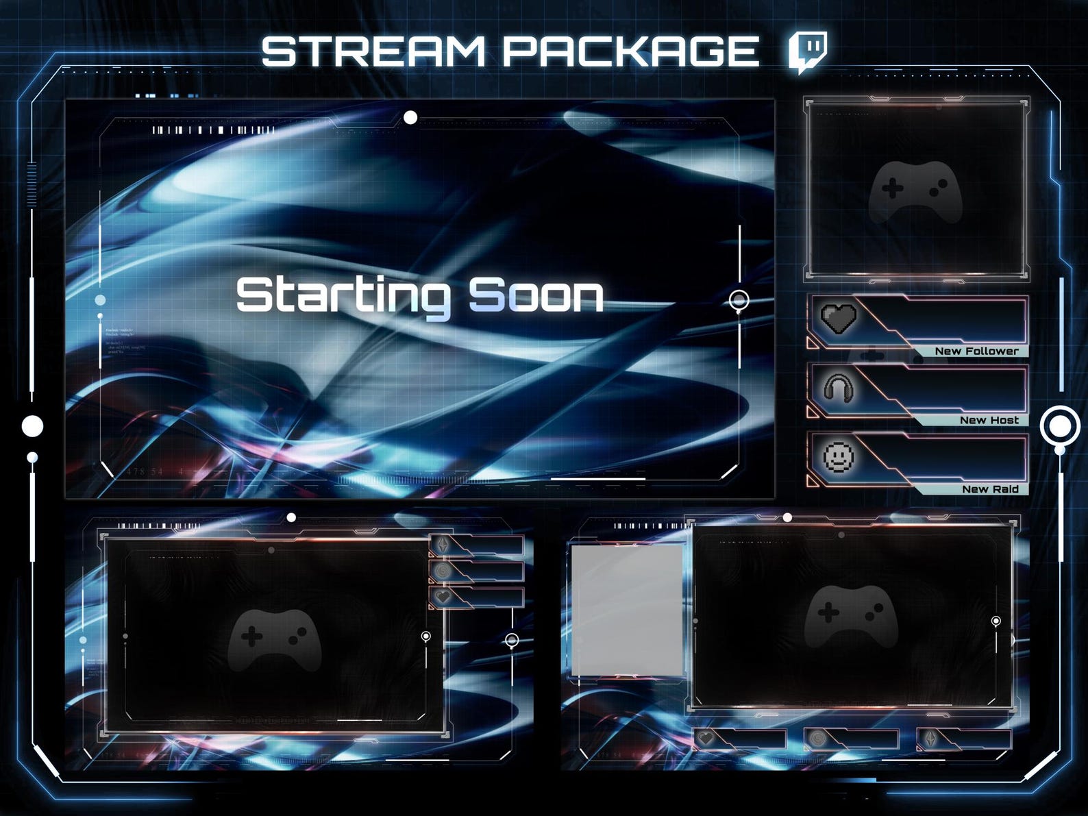 Y2K Neon Stream Overlay Package: Animated Twitch Screens (digital ...