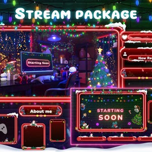 Neon Christmas Stream Overlay Package: Animated Twitch Screens (digital ...